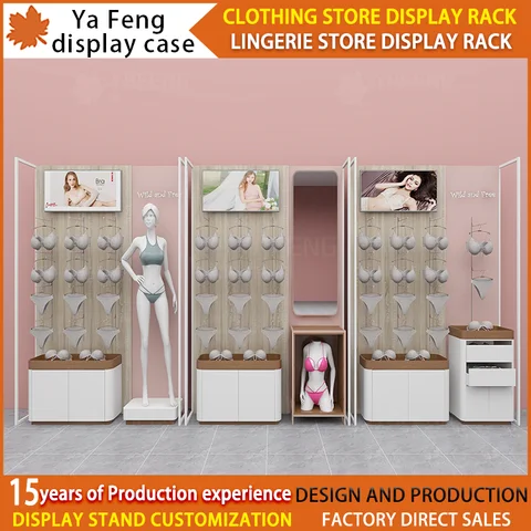 Buy Shop Desgin Underwear Display Rack With Cabinet Gold Lingerie ...