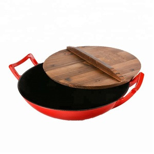 Buy Thanksgiving Table Favorites Cast Iron Large Wok Round Stir Fry Wok ...