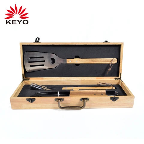 Buy Wooden Case Barbecue Tool Box Set Barbeque Tools Box 3pcs Set Bbq ...