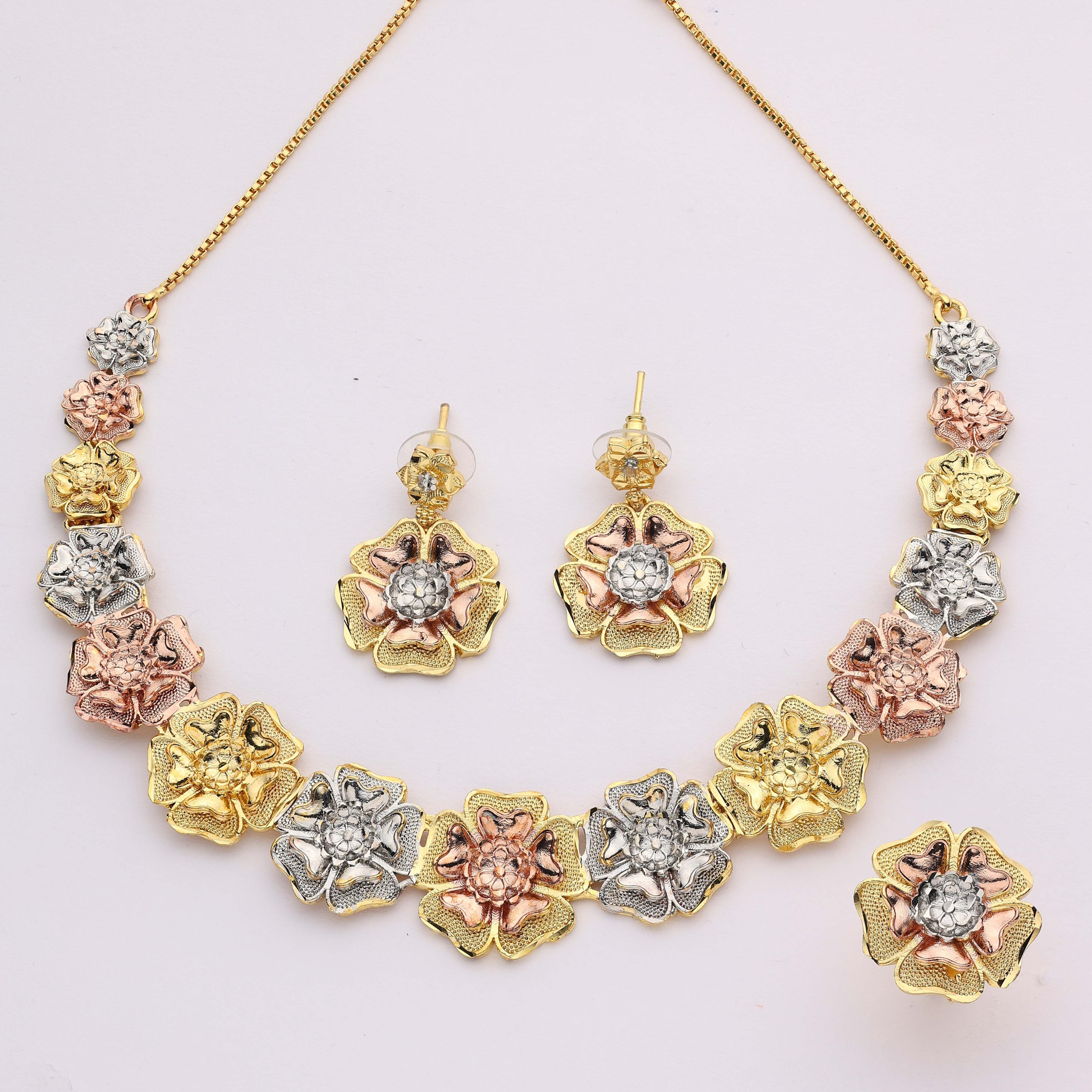 Buy 3 Tone Plated Necklaces Set, Trendy & Forming Jewelry, 3 Tone Gold ...