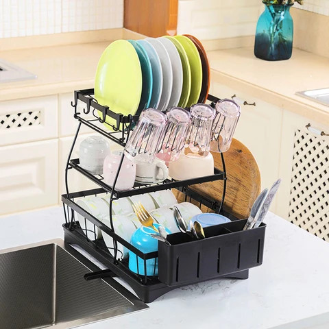 Buy 3 Tier Dish Drainer Rack For Kitchen Counter Large Capacity Drying ...