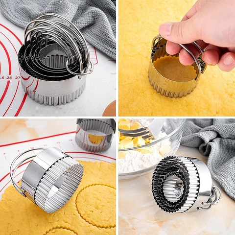 Buy 5 Pieces/set Biscuit Cutter Set Stainless Steel Round Fluted Edge ...