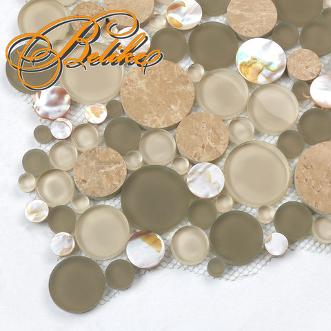 Buy Circular Round Glass Mosaic Wall Tile Home Decor Pearl Marble Penny ...