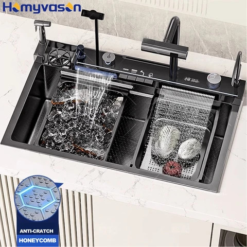 Buy Double Waterfall 304ss High Tech Single Bowl Smart Digital Display ...