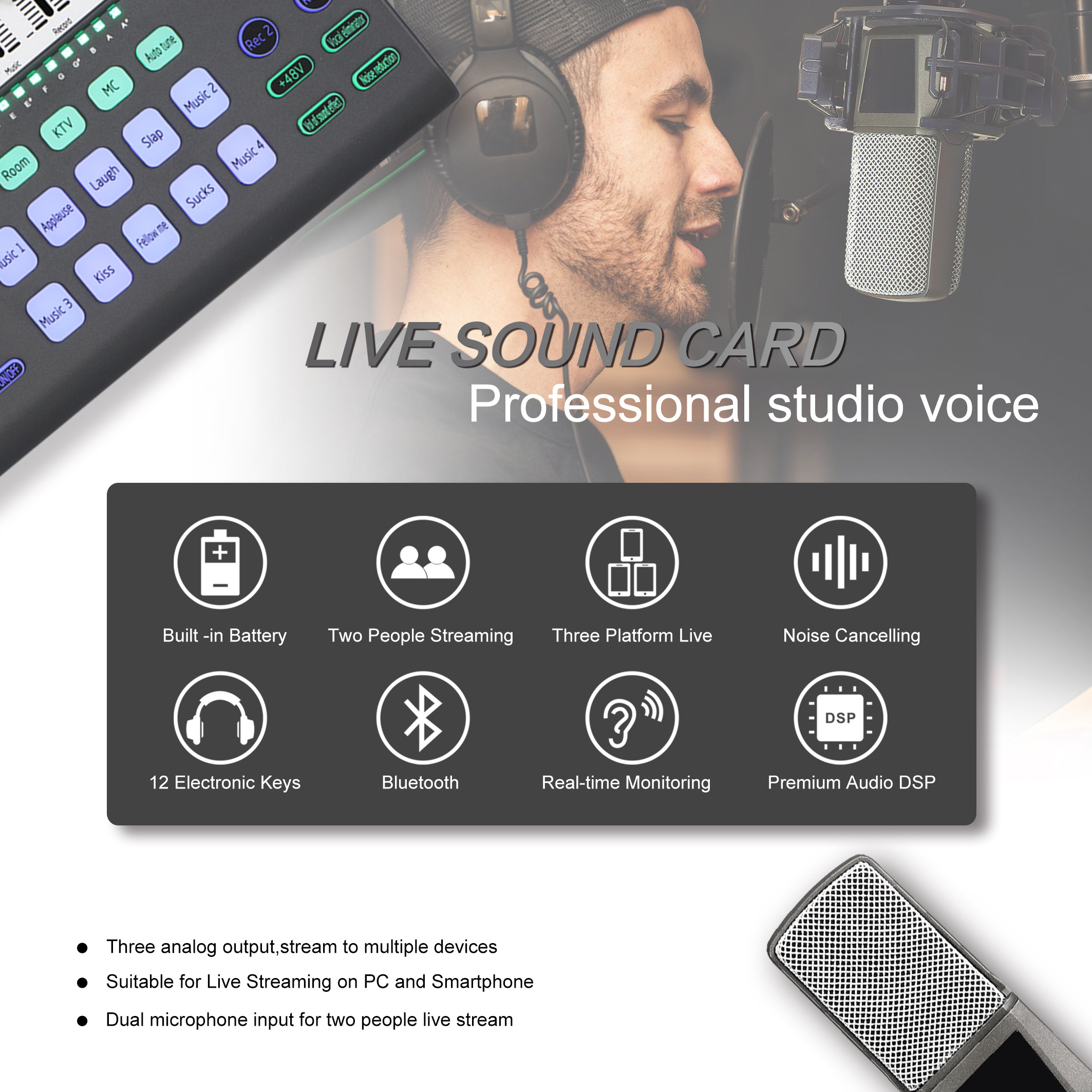 Buy Live Sound Card Audio Interface Sound Card Adjustable Audio Mixer ...