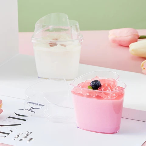 Buy Mingyu Disposable Plastic Hear Shaped Clear Dessert Cup With Lid My ...