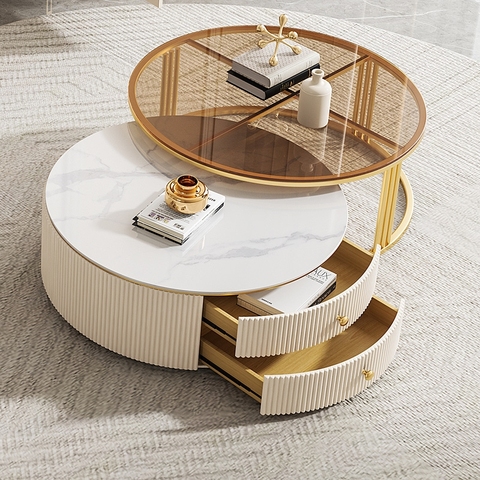 Buy Modern Design Glass Marble Coffee Table With Lockers Golden Metal ...