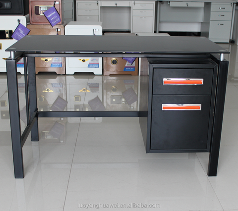 Buy Modern Glass Top Metal Table Office Computer Desk from Luoyang ...
