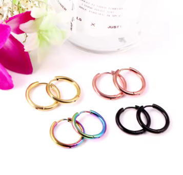 Buy Simple Hoops Earrings Black Color Stainless Steel from MASTER ...