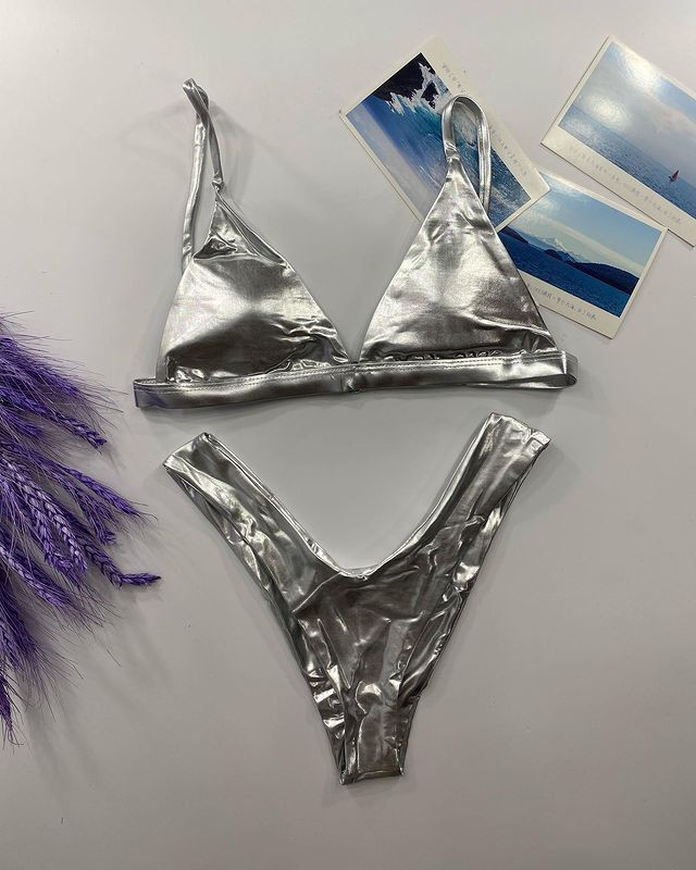 Buy 2021 Two Piece Swimsuit Women V Neck Bikini Pure Color Clasp ...