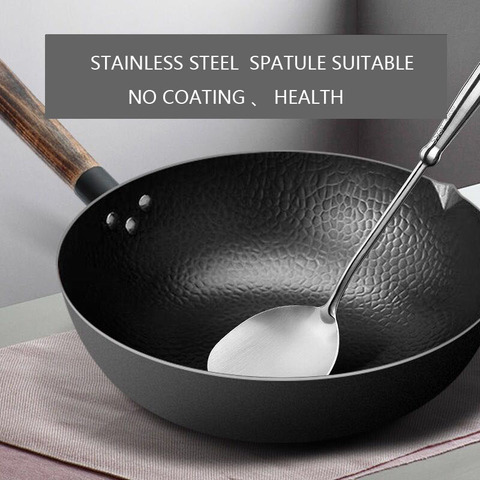 Buy 30cm High Quality Seasoned Flat Bottom Carbon Steel Wok Non Stick ...