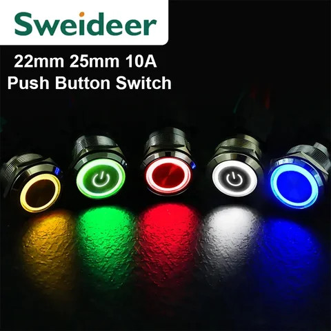 Buy 3v-6v Big Current 10a Momentary Illuminated Ring Led Metal Push ...