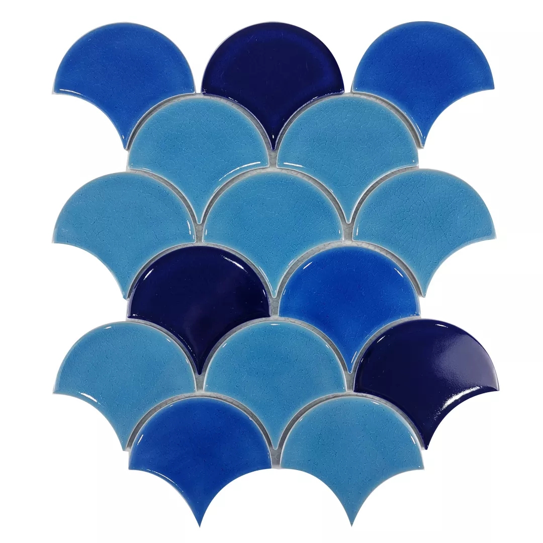 Buy Fan Shape Blue Ice Cracked Ceramic Mosaic For Swimming Pool Floor ...