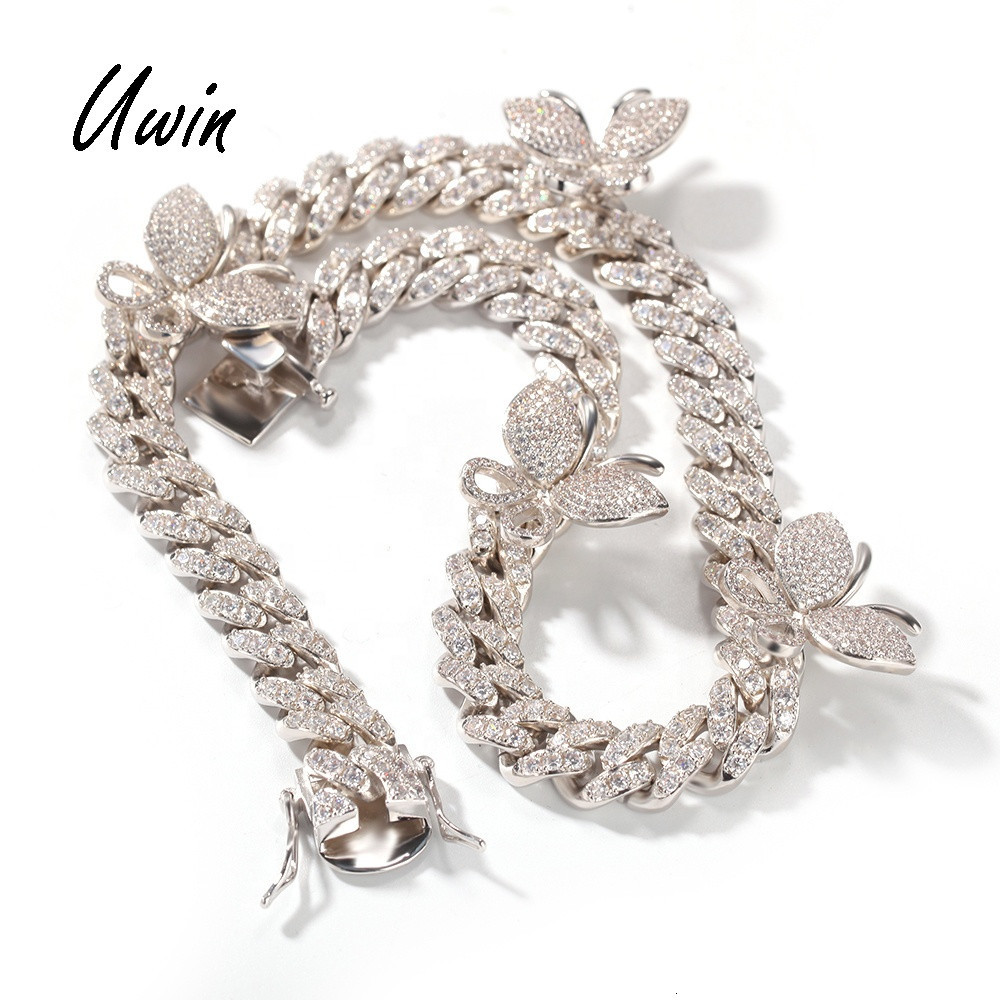 Buy Hip Hop Spinning Butterfly Cuban Link Chain Necklace Women Men ...
