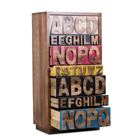 Buy Mango Wood Multi-drawer Chest With English Letter Carving Wardrobe ...