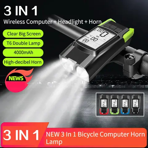 Buy 3 In 1 Bike Headlight Rechargeable Bicycle Front Light Speedometer ...