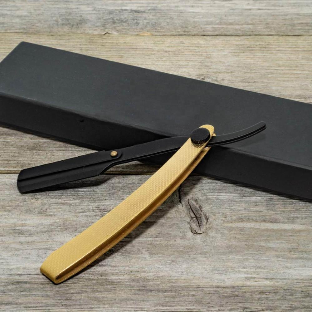 Buy Black And Gold Shaving Knife Barber Salon Straight Cut Throat ...