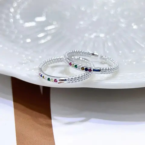 Buy Custom Ring Rhodium Plated Simple Pattern Color Cubic Zirconia Ring ...