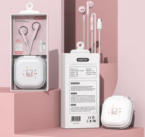 Buy Cute Cartoon Kids Wired Digital Type C Earphone Earbuds Cute With ...