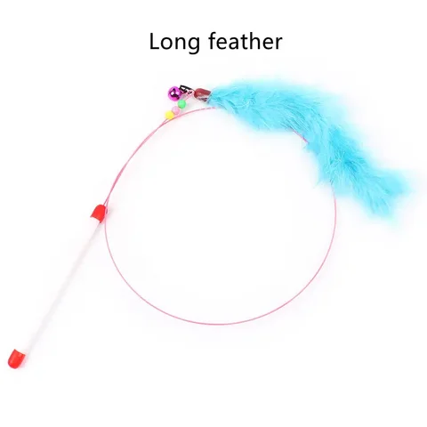 Buy Steel Wire Cat Toy Plastic Pole Feather Cat Teaser Stick ...