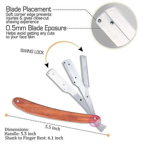 Buy Straight Edge Razor Steel Cutthroat With 10 Double Blade - Vintage ...