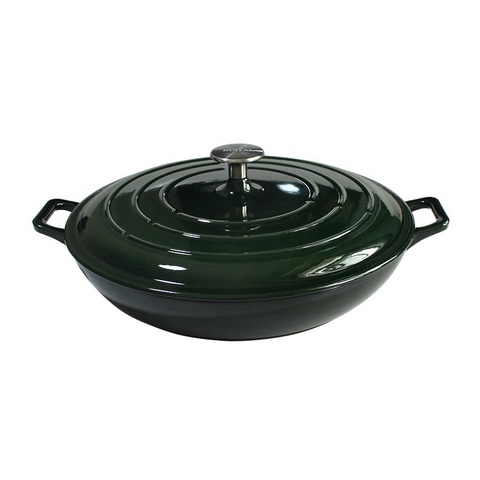 Buy Stron Thai 32 Cm Green Cast Iron Cookware Enamel Round Shallow Cast ...