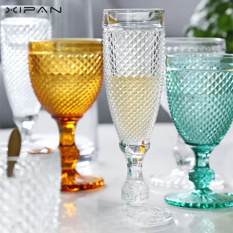 Buy Vintage Embossed Wine Goblet Hue Glassware For Wedding Party Bar ...