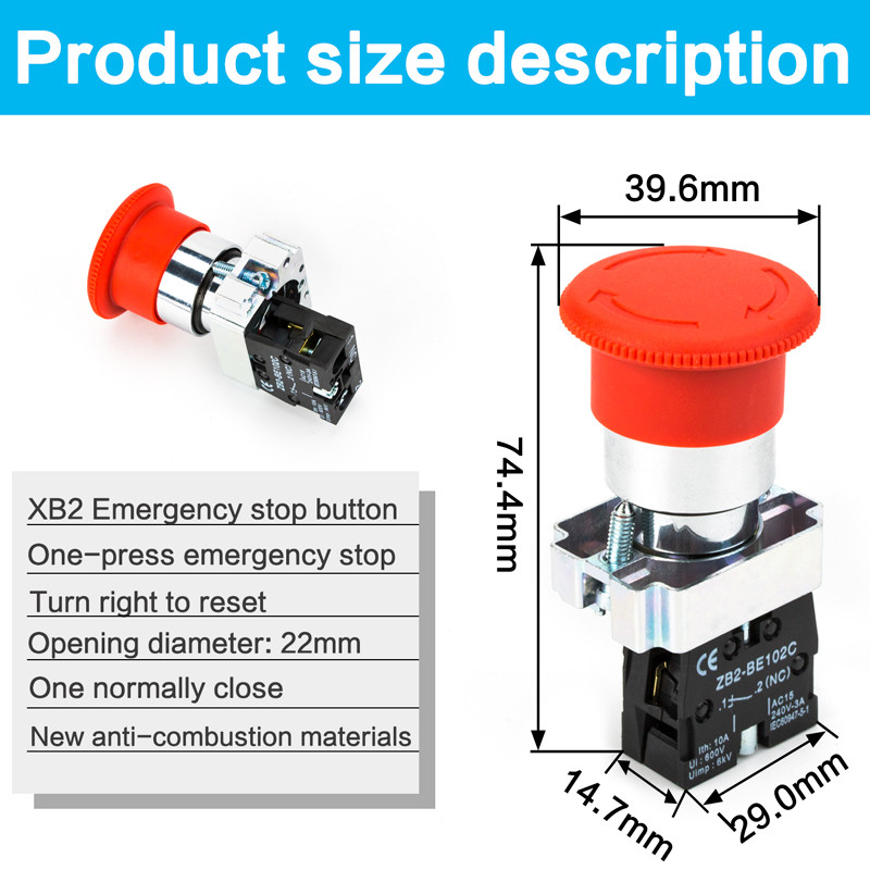 Buy Xb2 Series 22mm Emergency Stop Self-locking Red Mushroom Switch ...