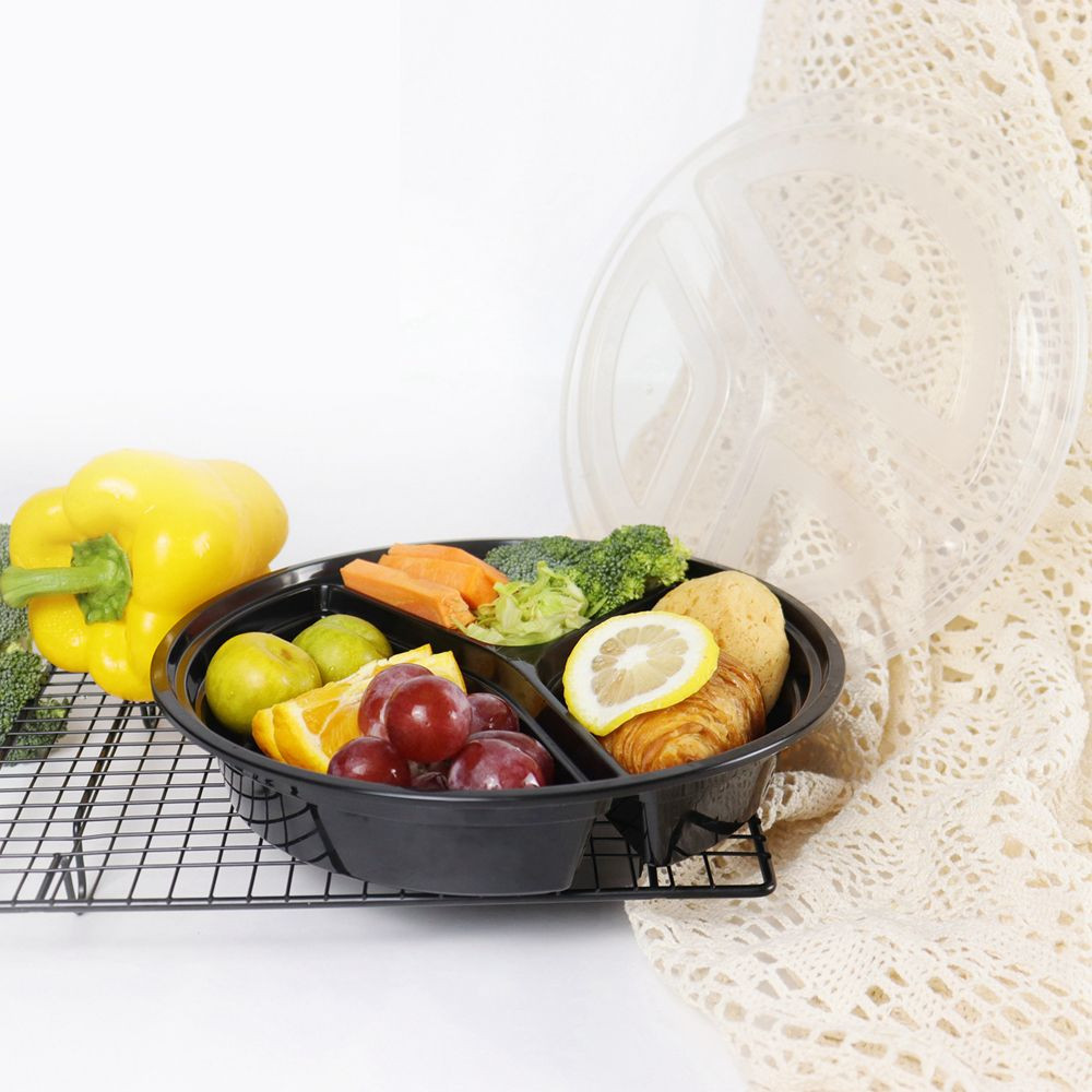Buy 34oz Takeaway Bento Box Round Plastic 3 Compartment Disposable Food ...