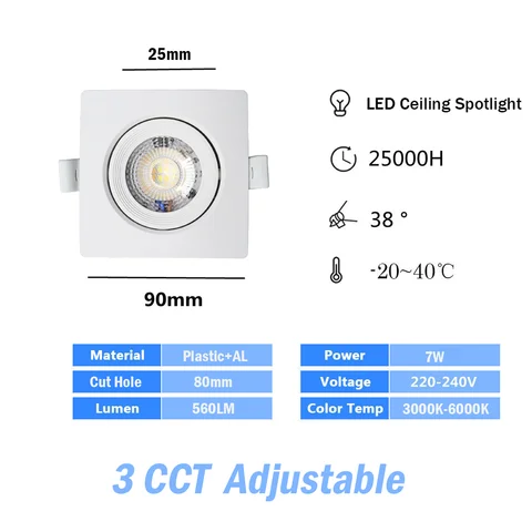 Buy 7w 3-stage Dial With Adjustable Angle Square Ceiling Spotlight Erp2 ...