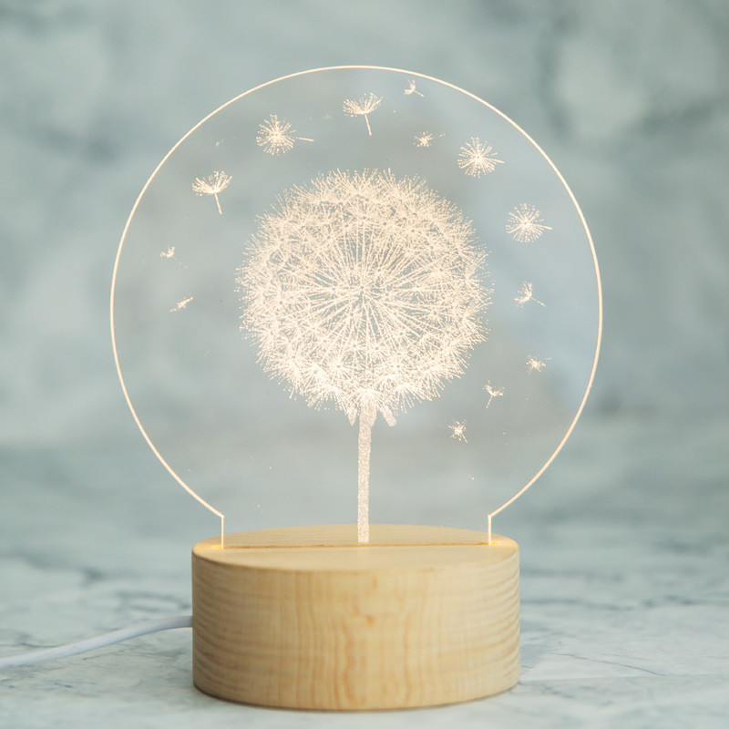 Buy Acrylic Inner Carving 3d Dandelion Light Home Decor Bedroom ...