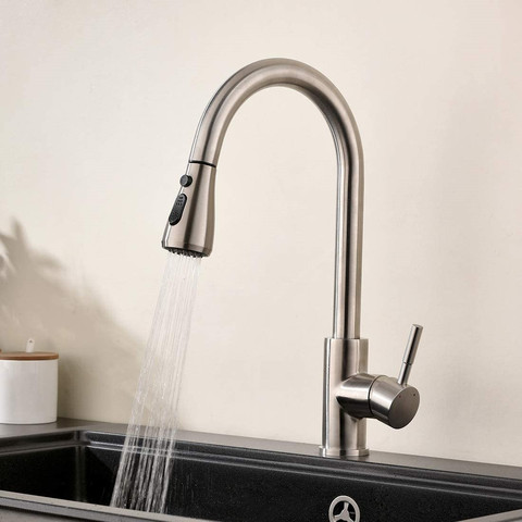 Buy Commercial Kitchen Faucet Stainless Steel Single Handle Pull Out ...