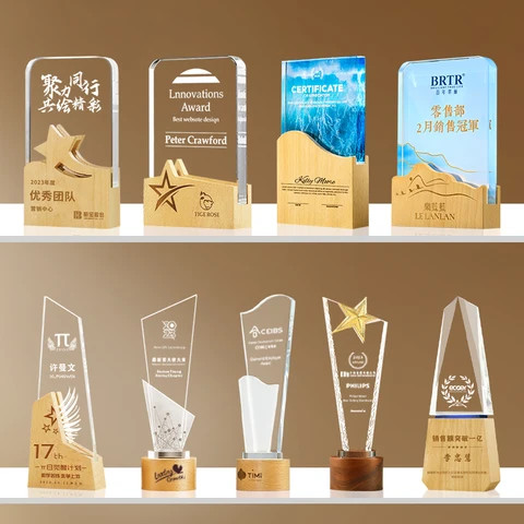 Buy Customizable Classic Solid Wood Crystal Award Personalized Trophies ...