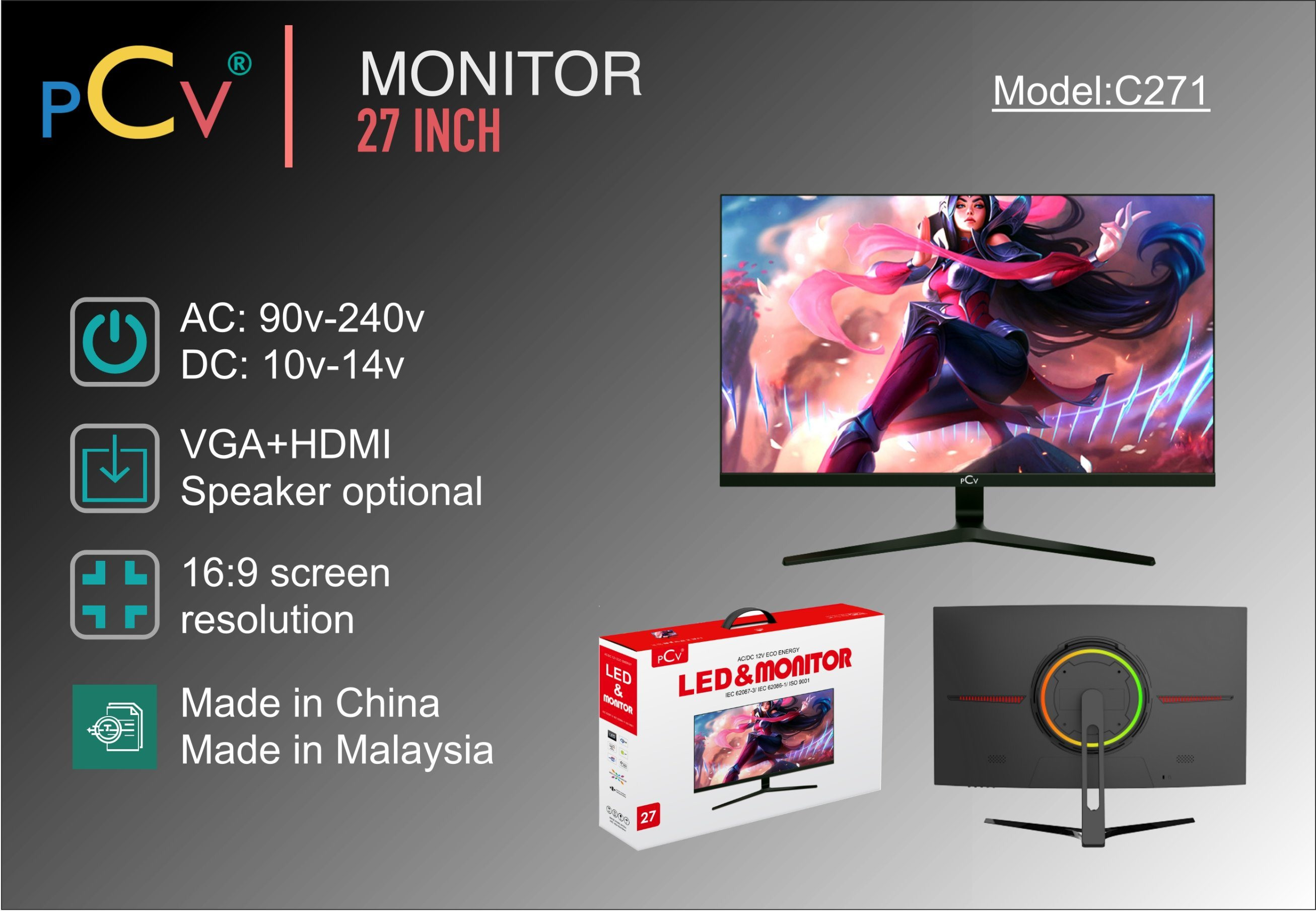 Buy Good Quality Pcv C270 Frameless Tft Pc Monitor Black Flat Screen ...