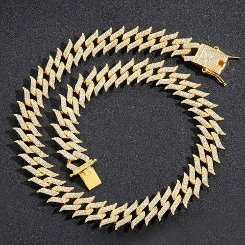 Buy Hip Hop Iced Out Thorn Cuban Link Chain 17mm Alloy Double Row ...