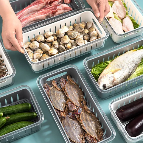 Buy Kitchen Draining Crisper Refrigerator Fresh Keeping Plastic Storage ...