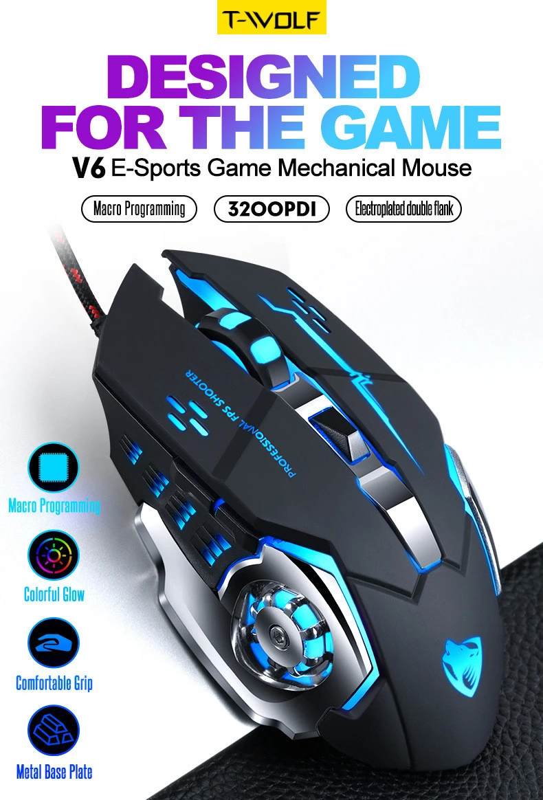 Buy Thunder Wolf V6 Gaming Mechanical Mouse Office Home Mouse from ...