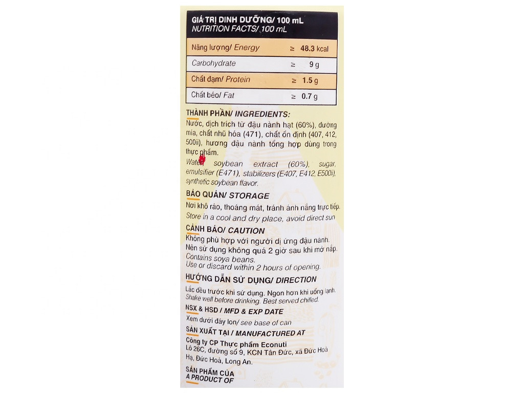 Buy Vietnam Soya Bean Milk High Quality 240ml from ECONUTI FOOD JOINT ...