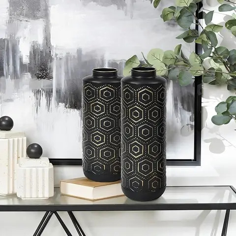 Buy Wholesale Handmade Set Of 2 Black And Gold Metal Bottle Vases Vase ...