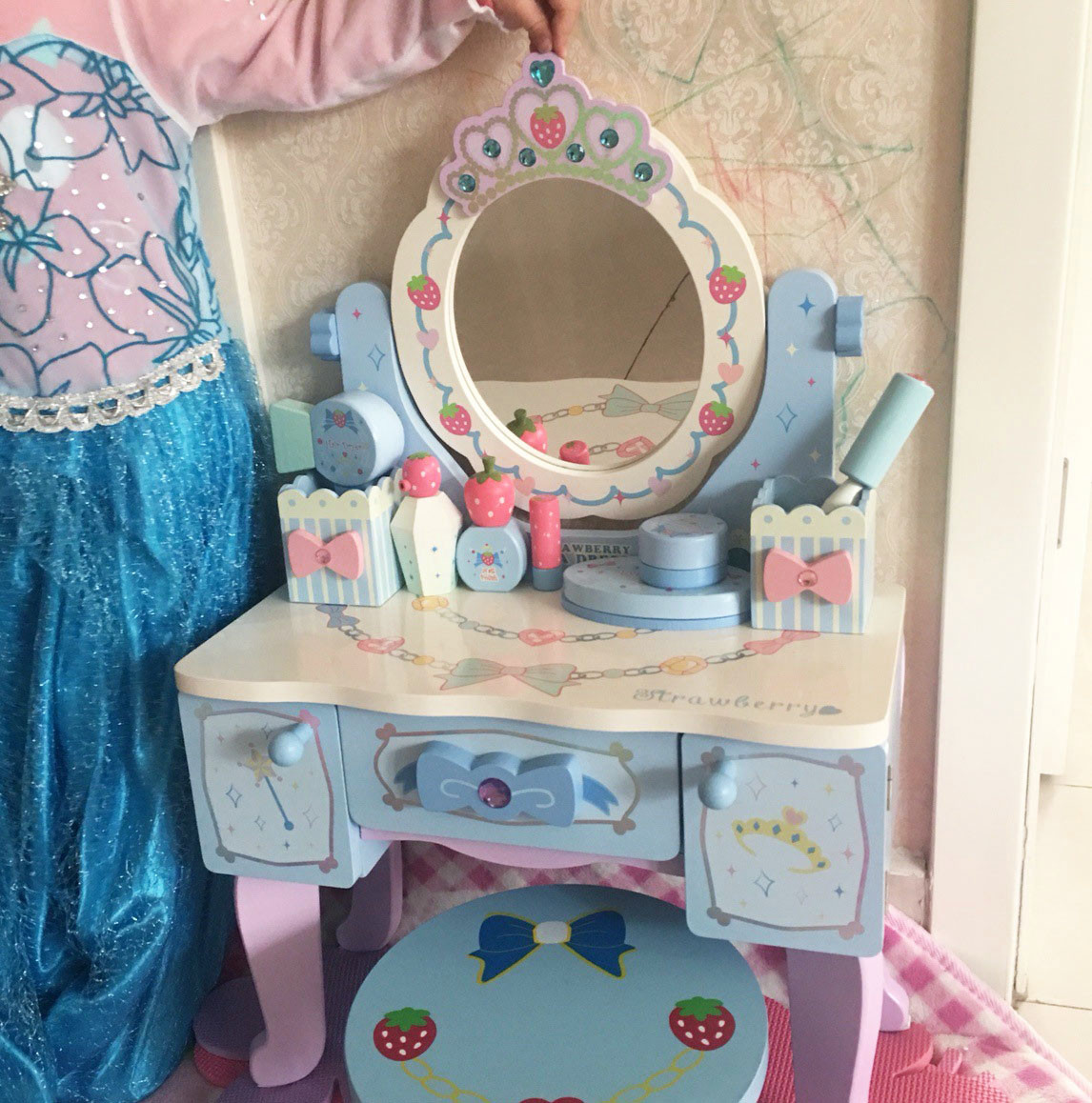 Buy Wooden Dresser Children Girl Make Up Toy Dressing Table Sets ...