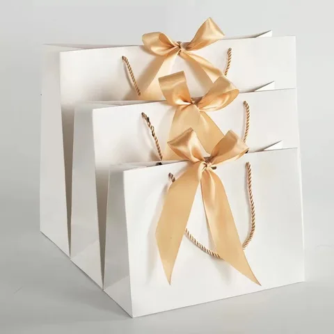 Buy Custom Color Recycled Ivory Clothes Packaging Gift Bag With Ribbon ...