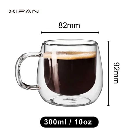 Buy Custom Printed 10oz Double Wall Glass Coffee Cup 300ml Insulated ...