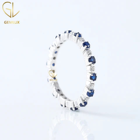 Buy Full Eternity Alternative Stone Round Cut Diamond Blue Sapphire ...