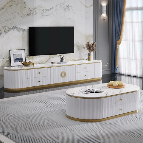 Buy Living Room Furniture Round Oval Shaped Tv Stand Cabinet And Coffee ...