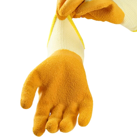 Buy 10 G Poly Cotton Hand Gloves Flat Smooth Crinkle Latex Rubber Palm ...