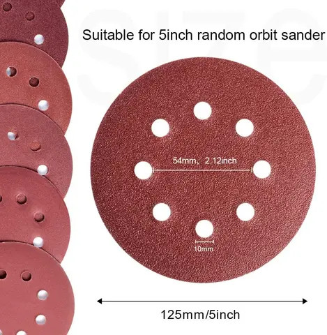 Buy 125mm 5 Inch Red 8 Holes Aluminum Oxide Abrasive Discs Hook And ...