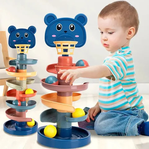 Buy 2-7 Layers Track Rolling Ball Pile Tower Early Educational Toy For ...