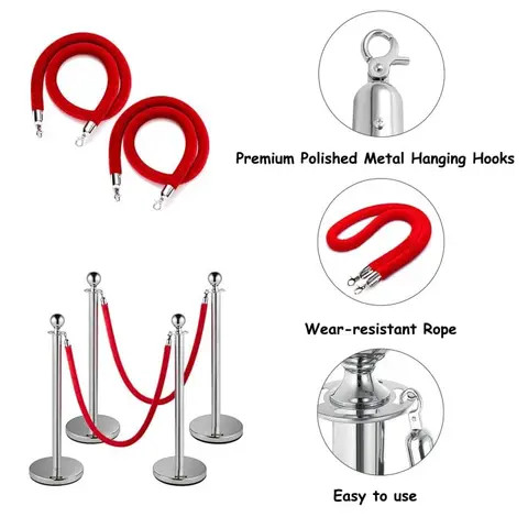 Buy 4 Pieces Of Red Velvet, 6-foot Velvet Hanging Pillar Rope, Crowd ...