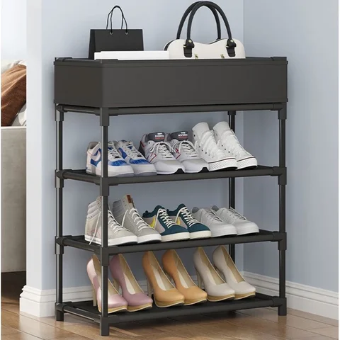 Buy 6-layer Small Metal Shoe Rack Simple Stackable Black from Xiamen ...