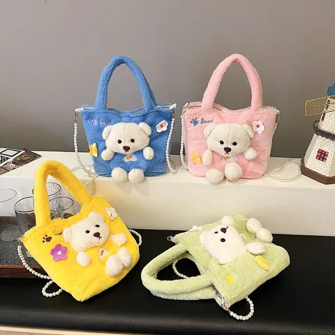 Buy Creative Design Adorable Teddy Bear Tote Bag Plush Handbags Soft ...